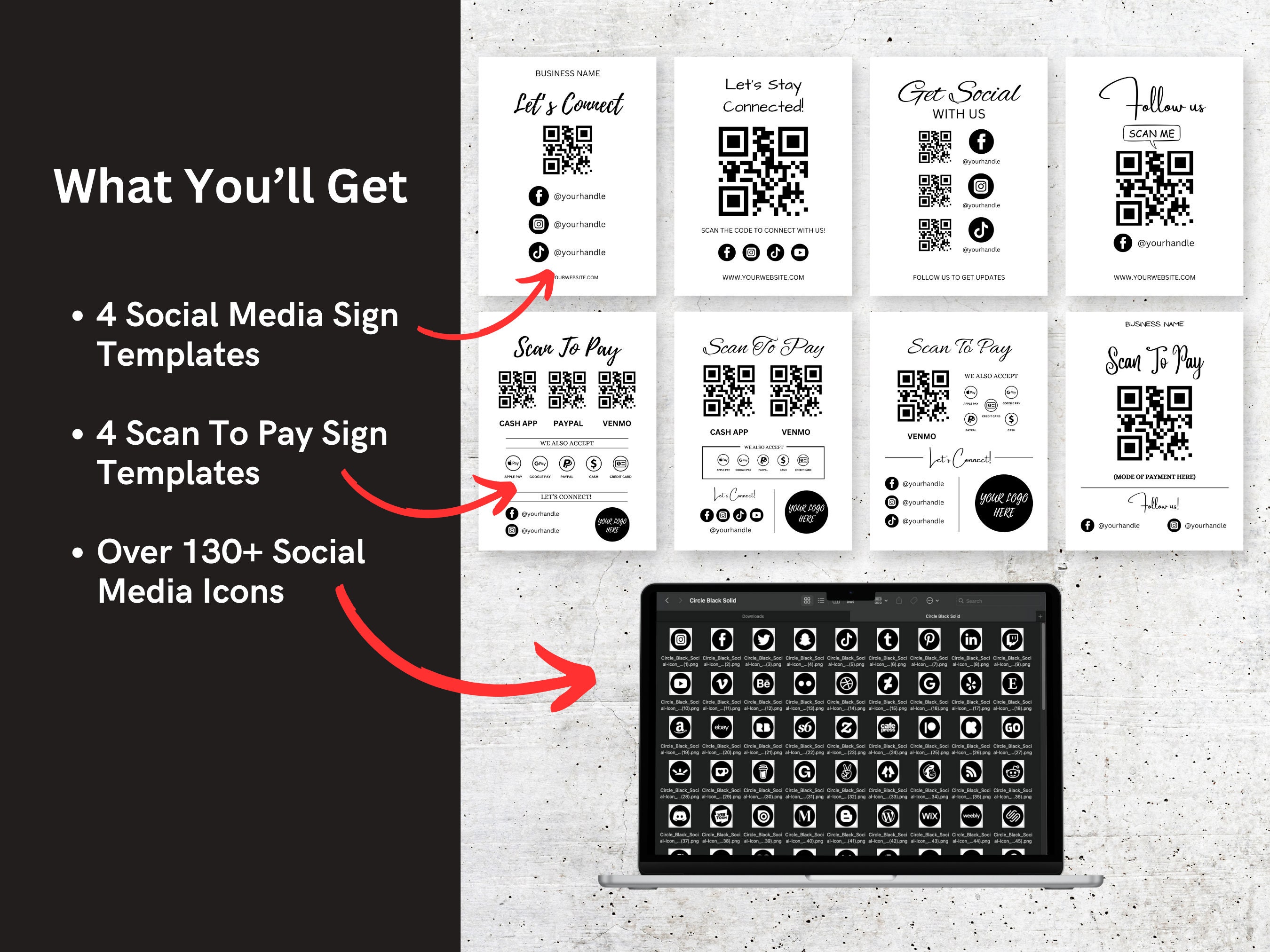Social Media Sign & Scan to Play Sign Templates With Social Media Icons ...