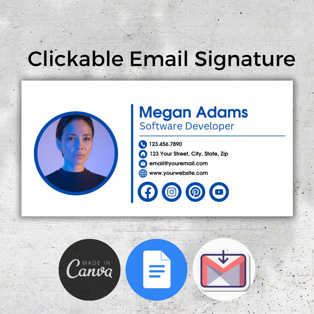 Editable Email Signature Template for Gmail, Google Docs, Clickable Links, Canva Template, Email ...