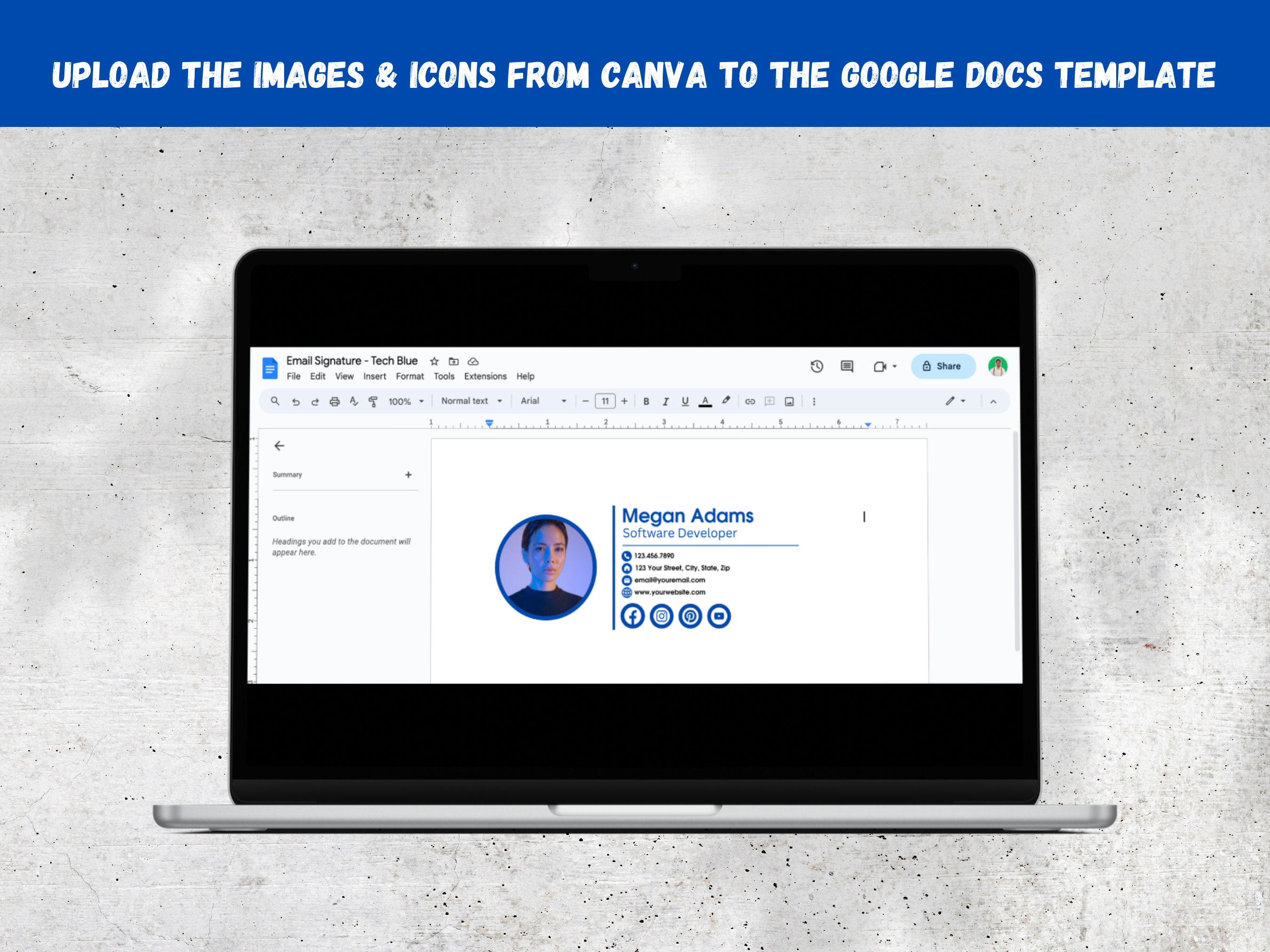 Editable Email Signature Template for Gmail, Google Docs, Clickable ...