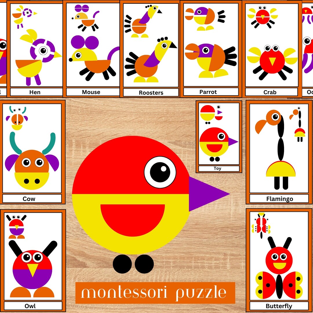 Montessori Printable Puzzle Set for Preschool Pattern Blocks and Visual ...