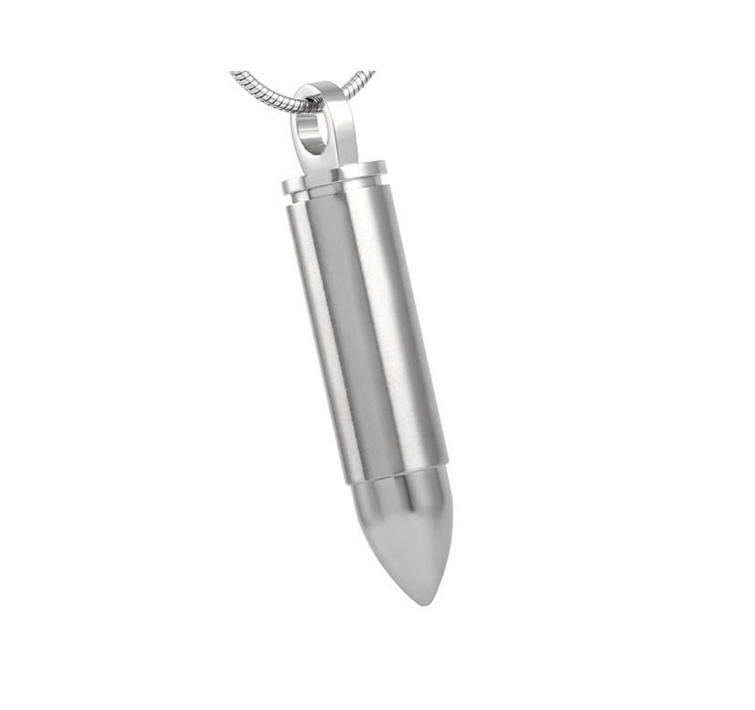 Ashes Bullet Cremation Jewellery Mens Urn Keepsake Memorial Necklace ...