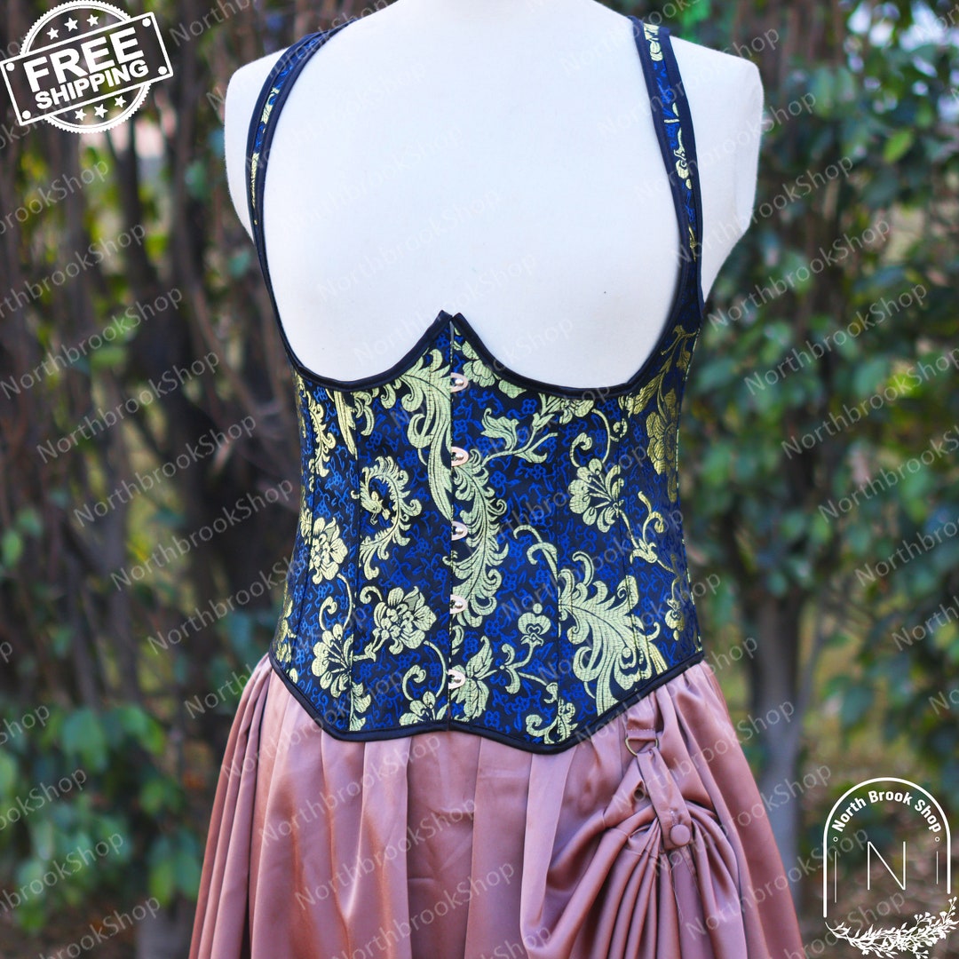 Medieval Floral Underbust Corset, Renaissance Plus Size Cupless Corset ...