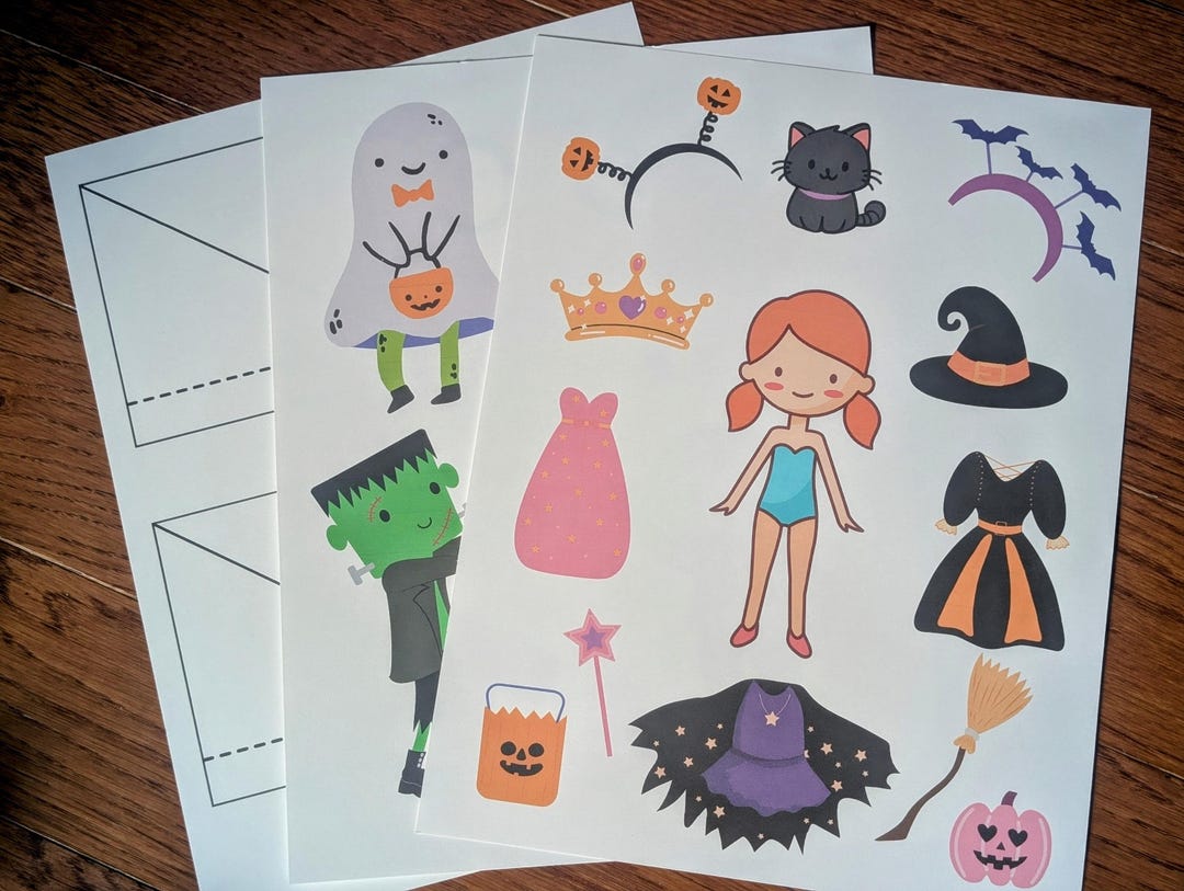 Halloween Paper Dolls Fall Dress up Costumes Trick-or-treat Decorations ...