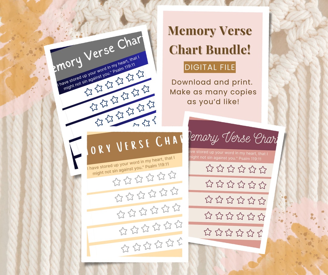 Kids Memory Verse Chart Bundle Bible Printables Children's Sunday ...