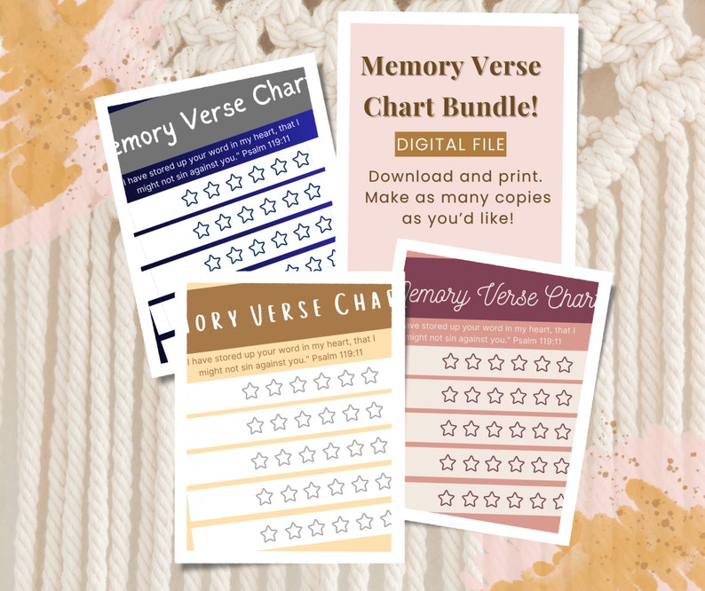 Kids Memory Verse Chart Bundle Bible Printables Children's Sunday School - Etsy