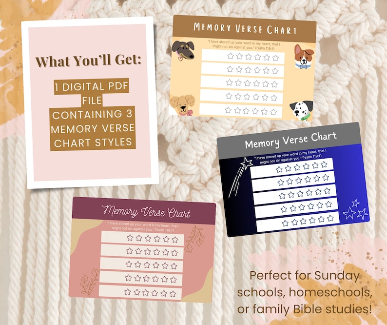 Kids Memory Verse Chart Bundle Bible Printables Children's Sunday ...