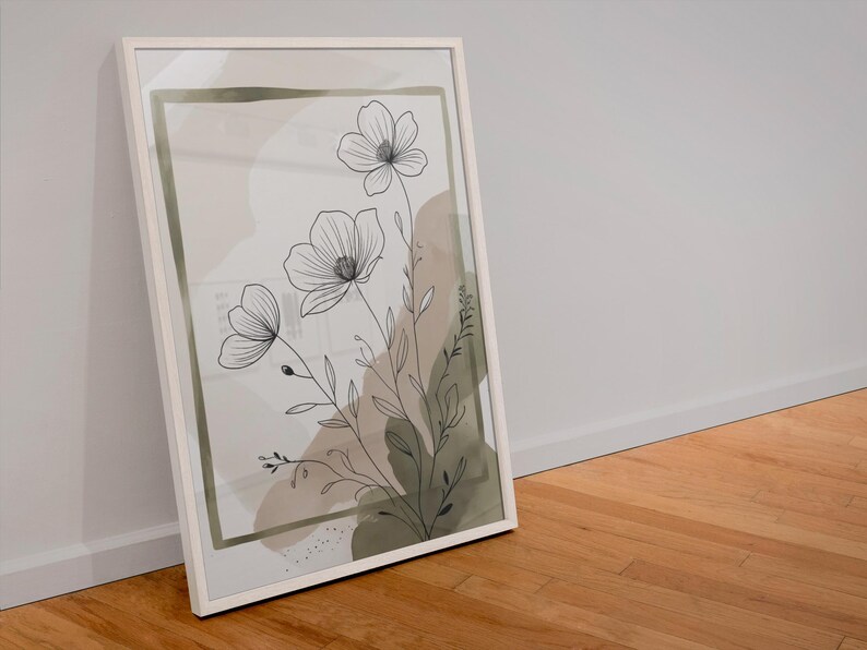 Minimalist Floral Line Art Printable | Neutral Botanical Wall Art - Etsy
