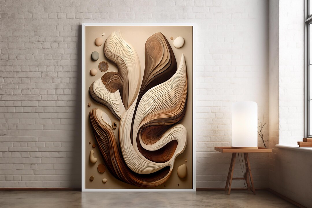 Abstract 3D Layered Wall Art | Modern Brown Beige Digital Print ...