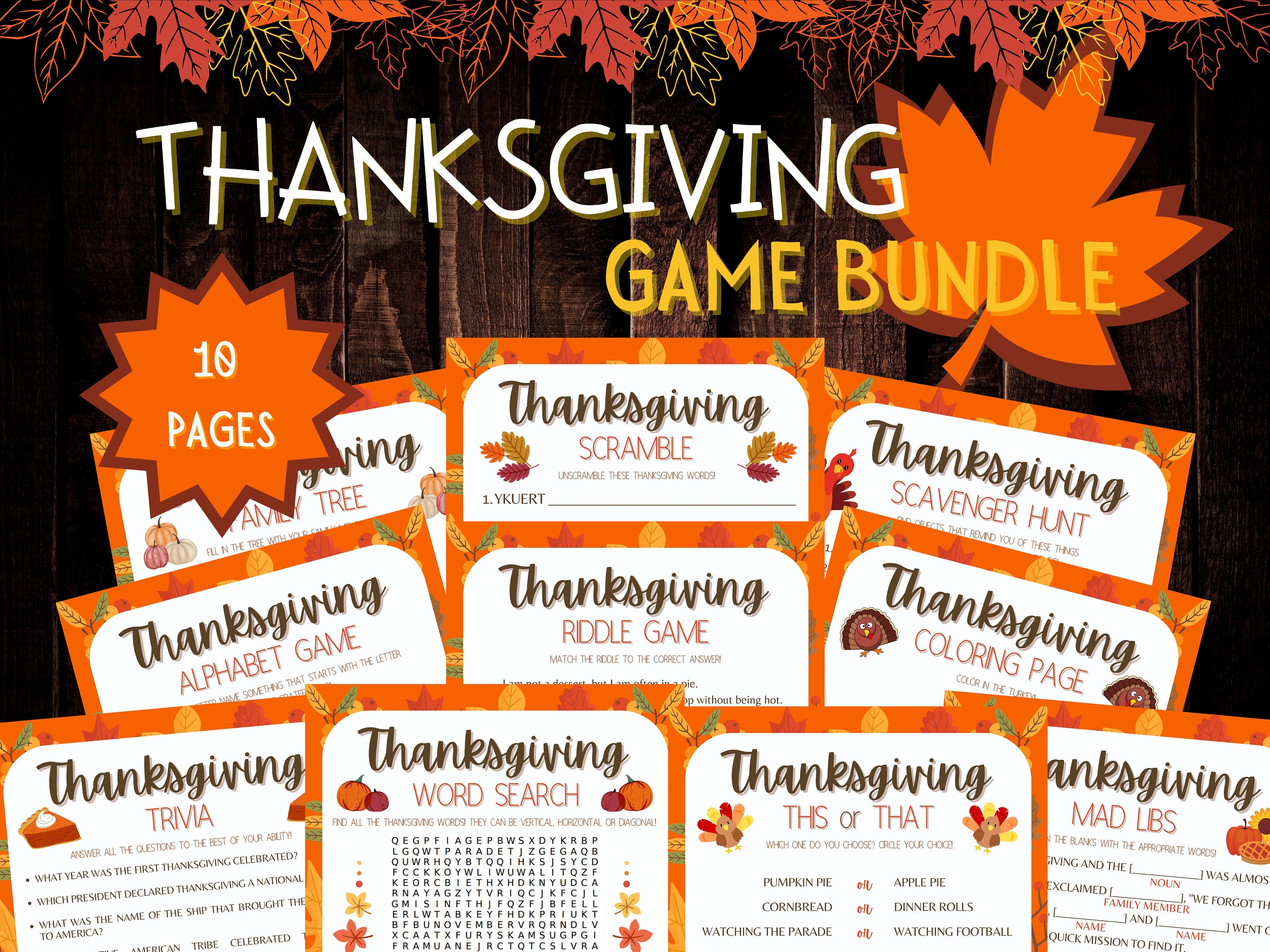 Thanksgiving Printable Games Holiday Activity Bundle Turkey - Etsy