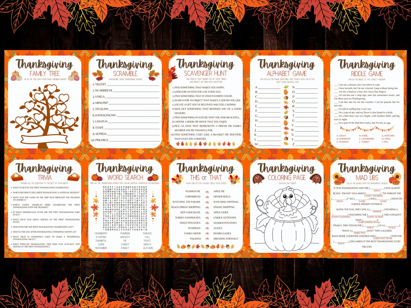 Thanksgiving Printable Games Holiday Activity Bundle Turkey - Etsy