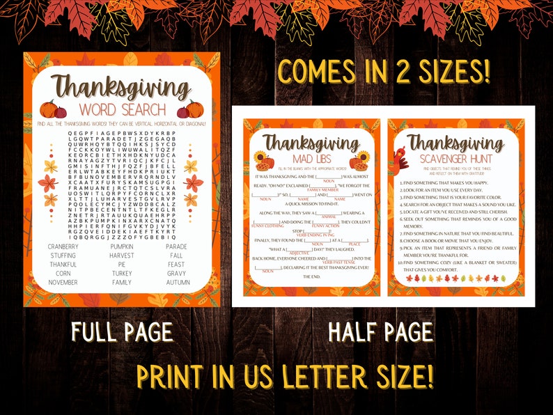 Thanksgiving Printable Games Holiday Activity Bundle Turkey - Etsy