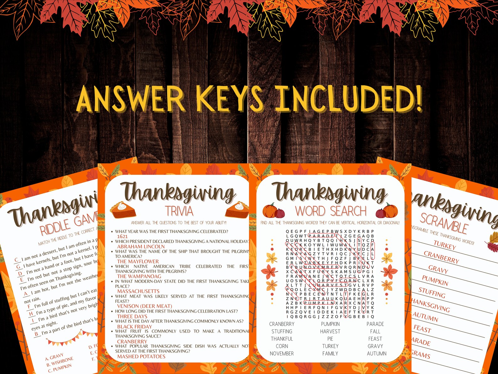 Thanksgiving Printable Games Holiday Activity Bundle Turkey - Etsy