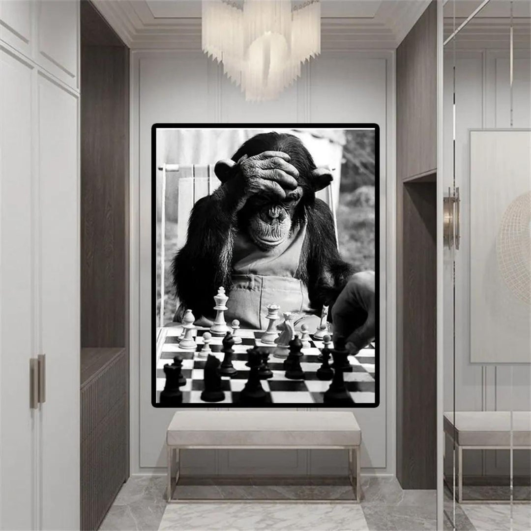 Monkey Playing Chess Poster Cute Monkey Canvas Chess Print - Etsy
