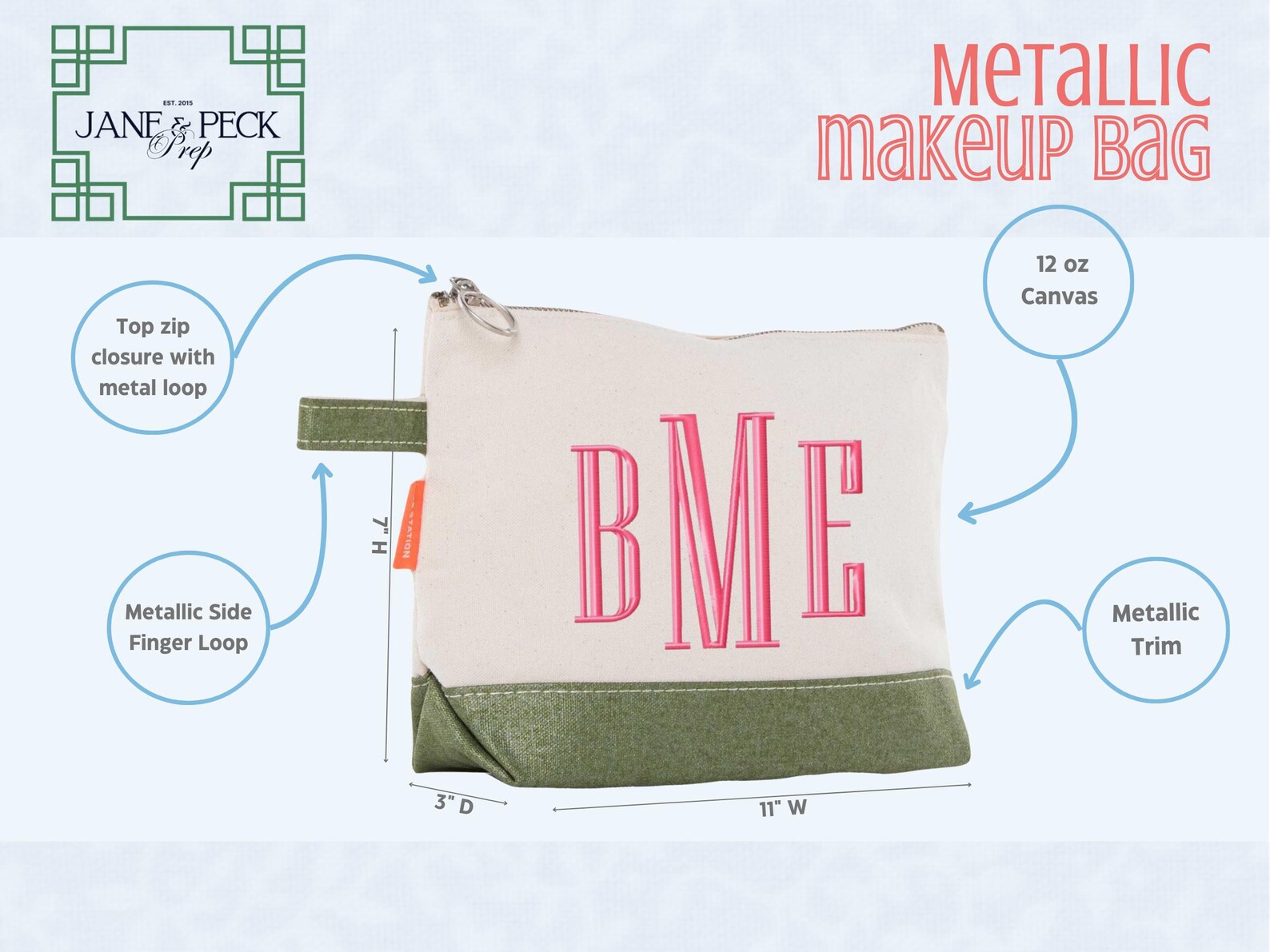 Personalized Metallic Makeup Bag, Natural White Canvas Bag With Four ...