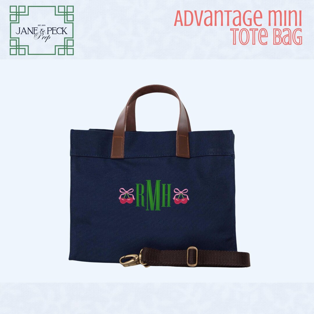 Personalized Small Tote Bag With Custom Monogram, Navy Blue Canvas Bag ...