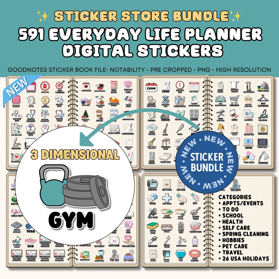 591 Everyday Life Digital Planner Stickers: Functional Pre-cropped ...