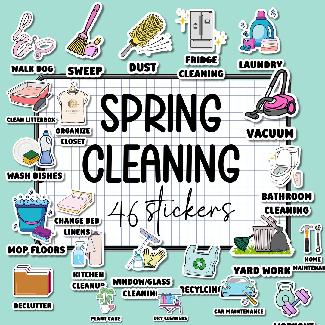 Spring Cleaning Stickers for Goodnotes: Pre-cropped Housework Icons ...