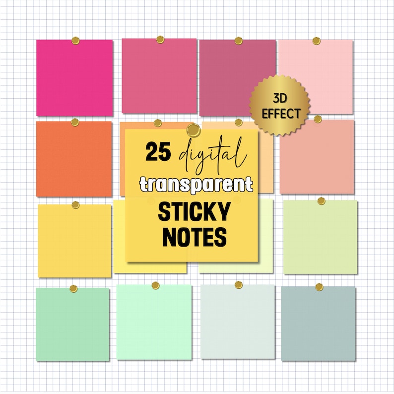 Transparent Digital Sticky Notes: Rainbow iPad Goodnotes Elements ...