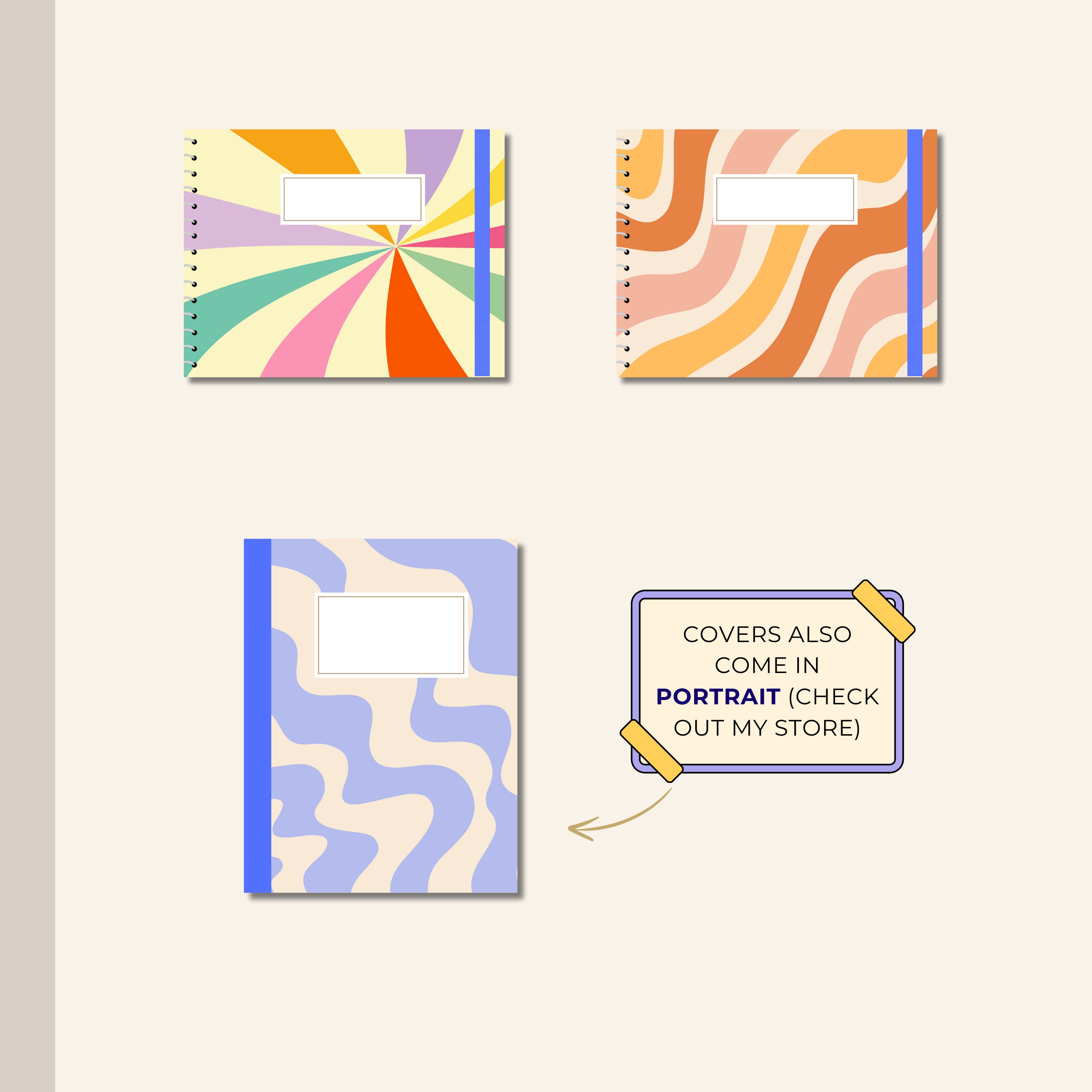 Landscape Spiral Bound Cute Digital Notebook Cover Horizontal Sideway ...
