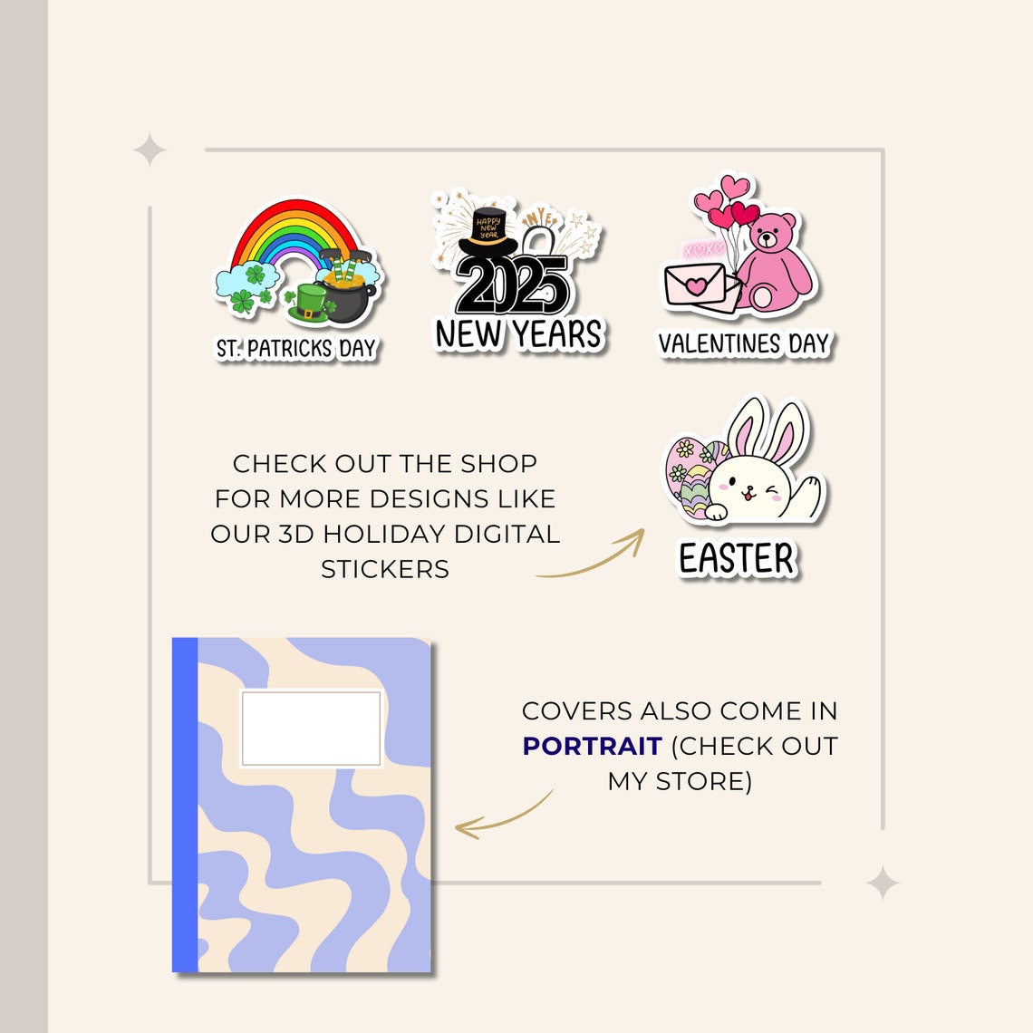 Landscape Spiral Bound Cute Digital Notebook Cover Horizontal Sideway ...