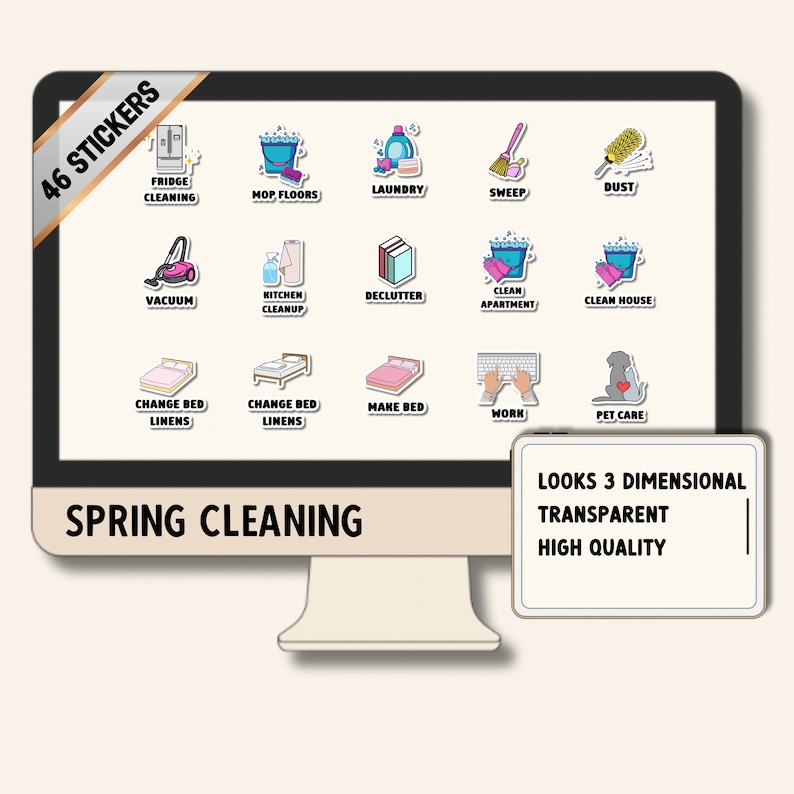 Spring Cleaning Stickers for Goodnotes: Pre-cropped Housework Icons ...