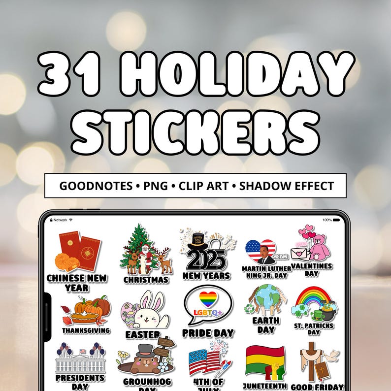 2025 Holiday Digital Stickers: Goodnotes Planner Clipart (pre-cropped ...