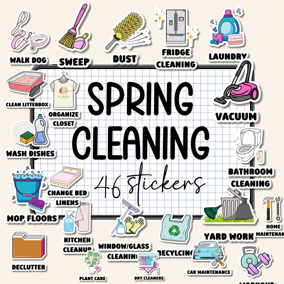 Spring Cleaning Digital Stickers for Goodnotes iPad Laundry Sweep ...