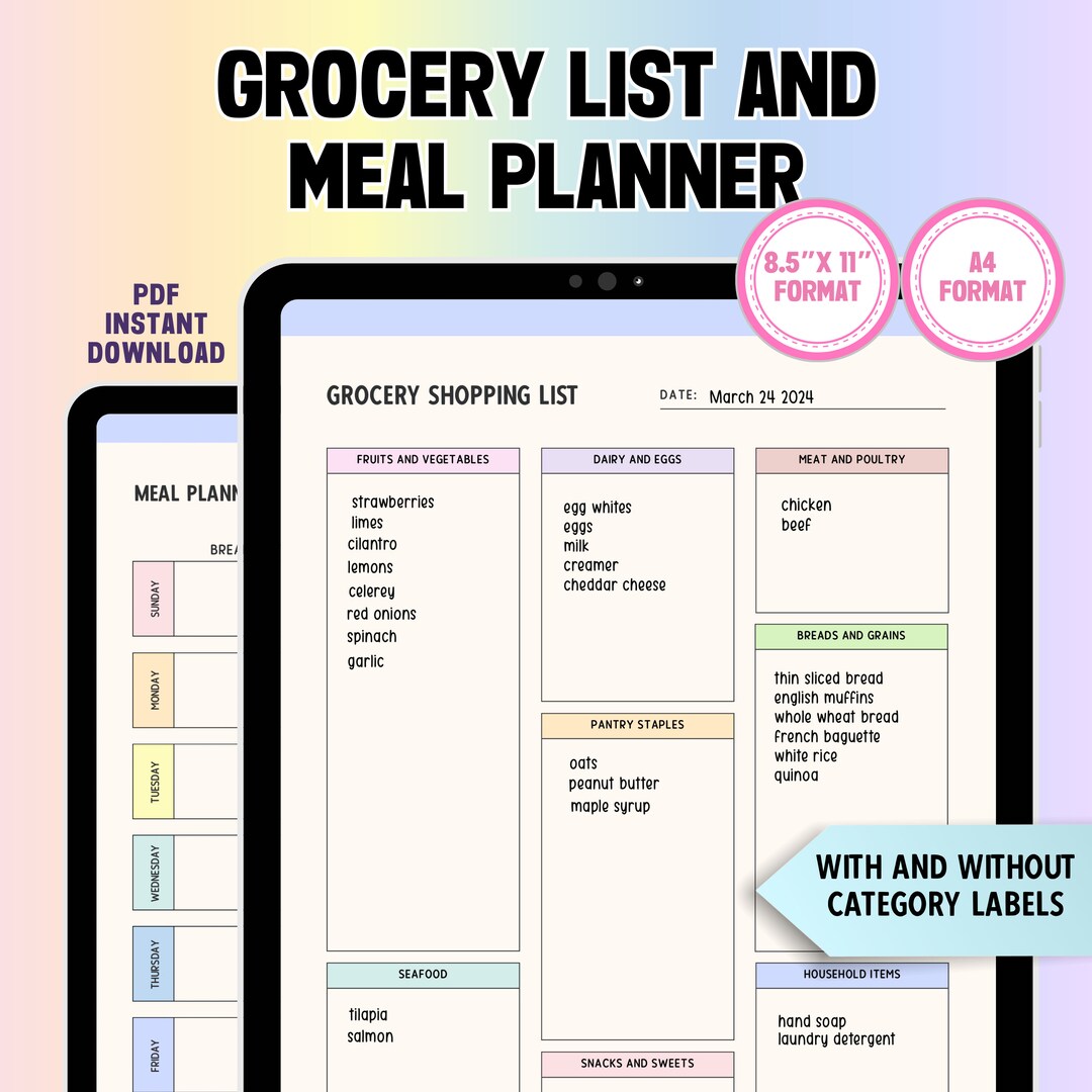 Grocery List and Meal Planner - Weekly Grocery List, Shopping Organizer ...