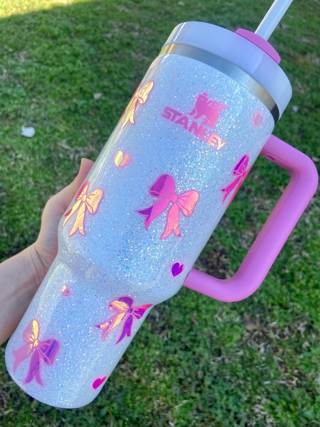 Custom Glittered Bow Stanley Tumbler- Check Delivery Dates!! - Etsy