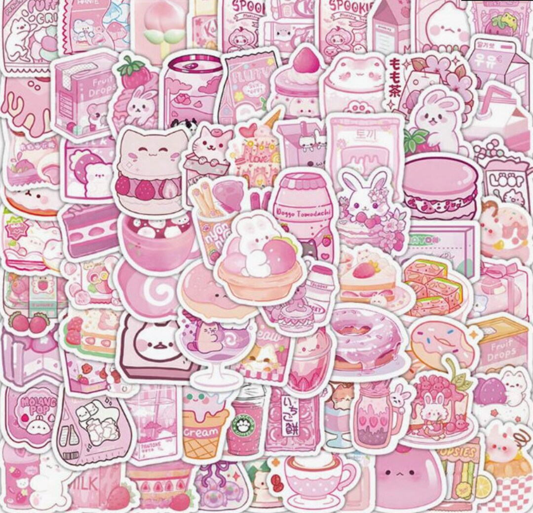 Cartoon Cute Pink Snack Small Items Stickers, Cake, Ice Cream, Donut ...