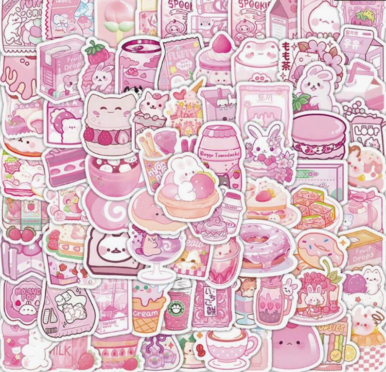 Cartoon Cute Pink Snack Small Items Stickers, Cake, Ice Cream, Donut ...