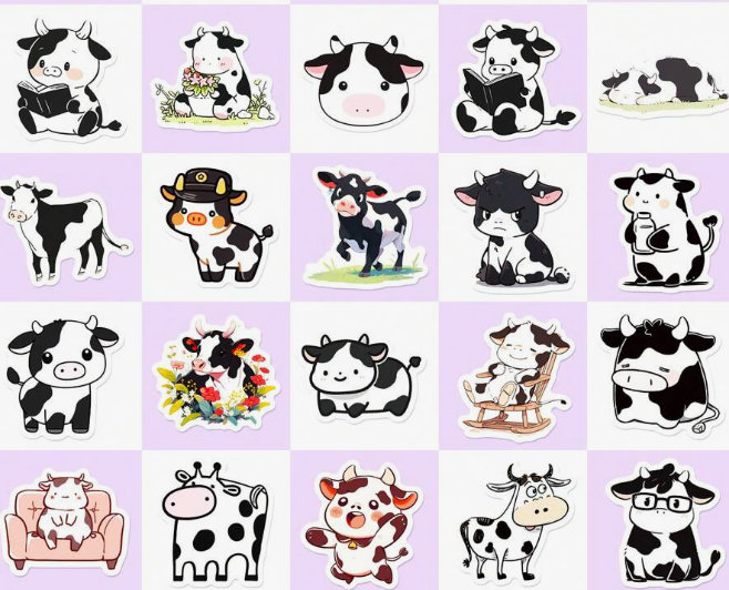 Cartoon Cow Stickers, Cute Kawaii Cow Graffiti Stickers for Students ...