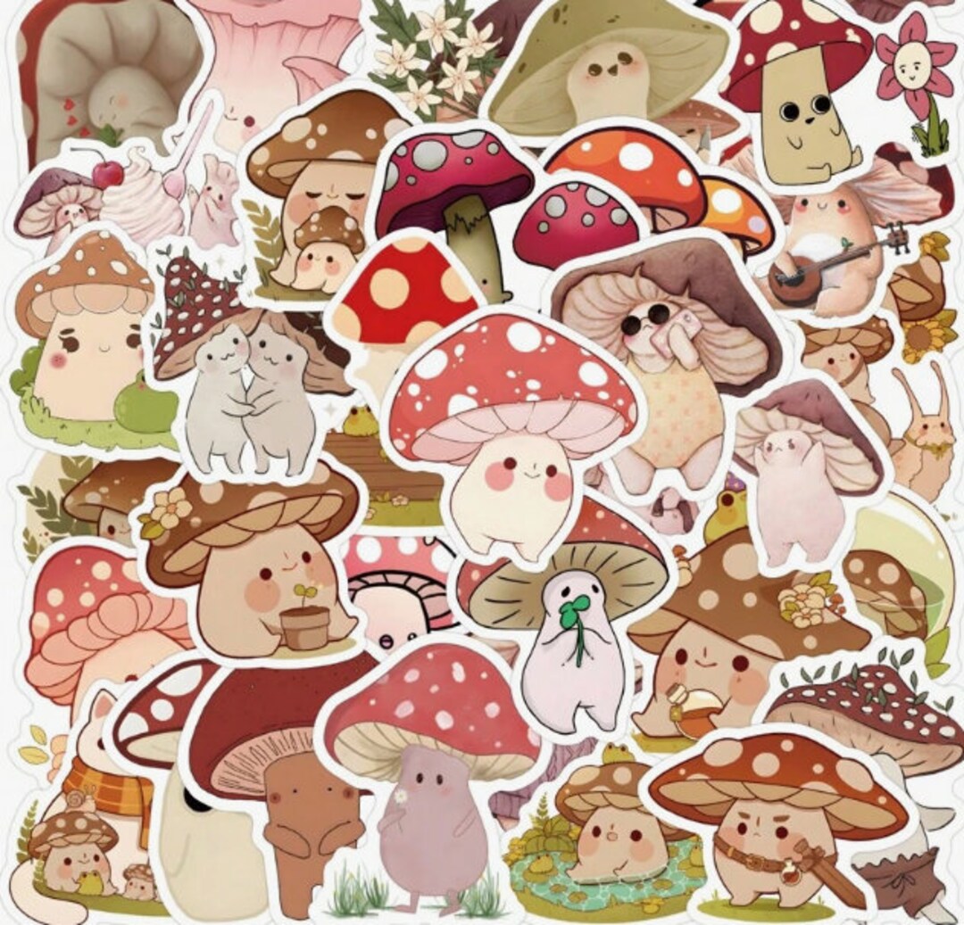 Cute Cartoon Mushroom Stickers Cottagecore Stickers Mushrooms Decor ...
