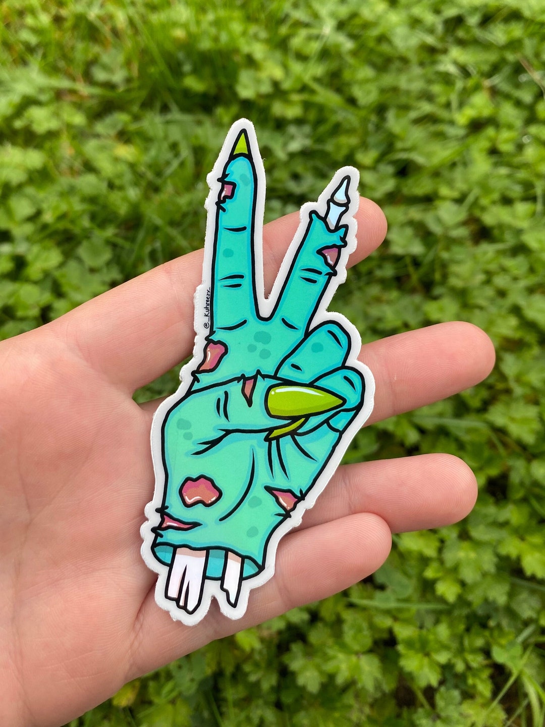 Holographic Zombie Peace Sign Hand Sticker - Etsy