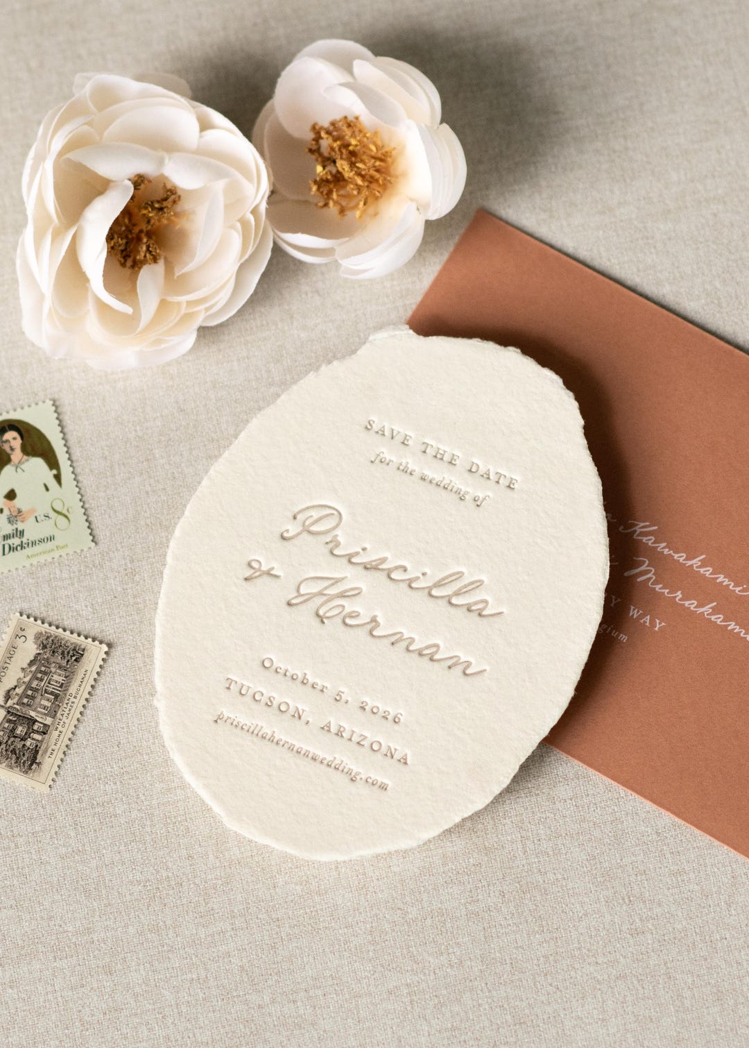 Letterpress Save the Dates: Minimalist, (A2), Oval Arch Handmade Paper ...