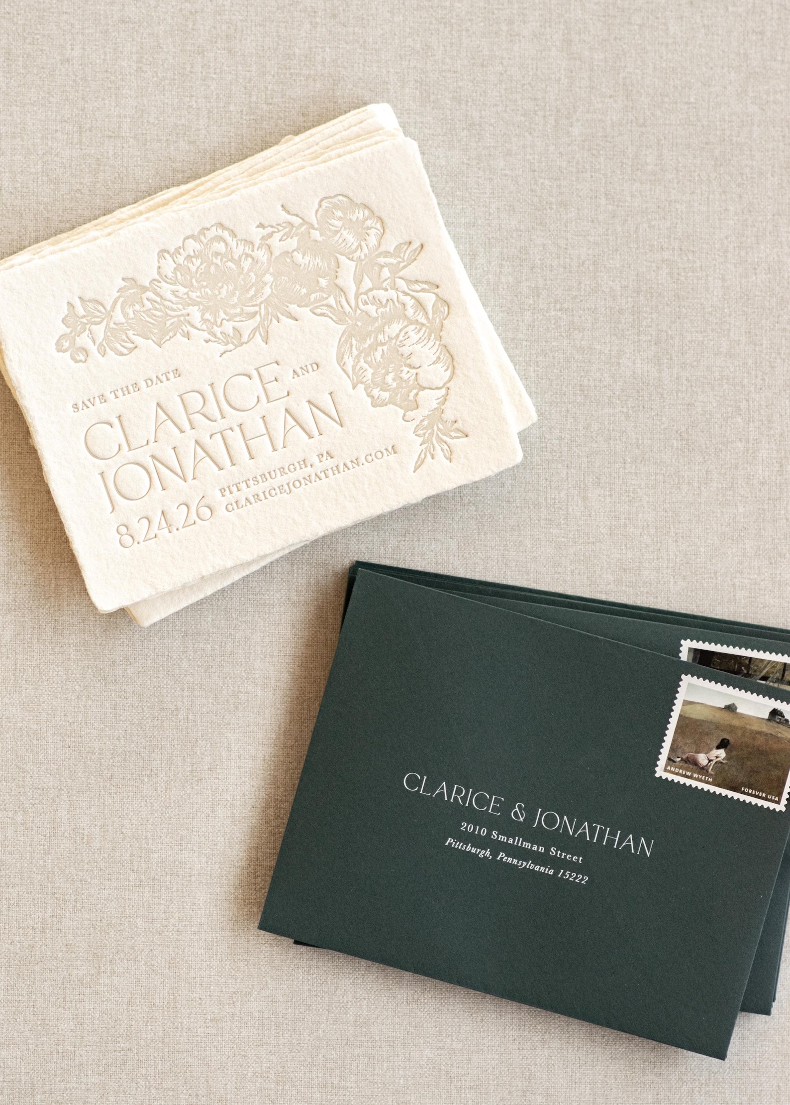 Letterpress Save the Dates and Envelopes, Semi-custom Wedding Card ...