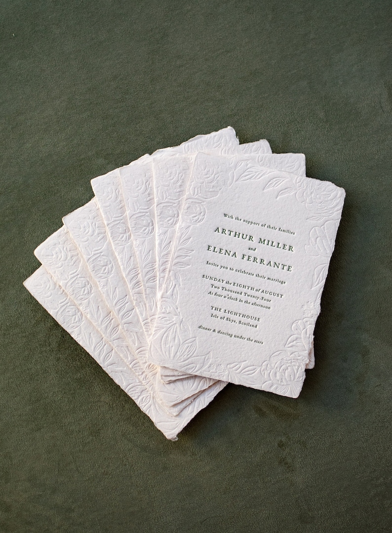Letterpress Wedding Invitation, Elegant Handmade Paper Invitations ...