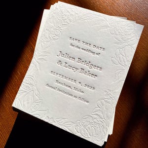 Letterpress Save the Dates: Boho Embossed Floral Wedding Cards - Etsy