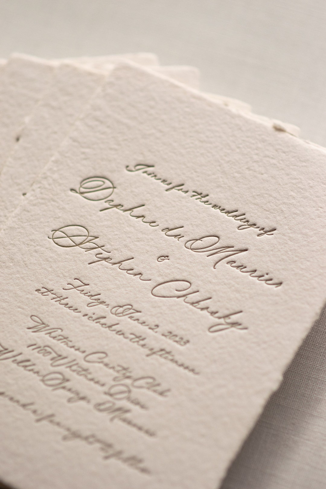 Letterpress Wedding Invitation, Elegant Handmade Paper Invitations ...