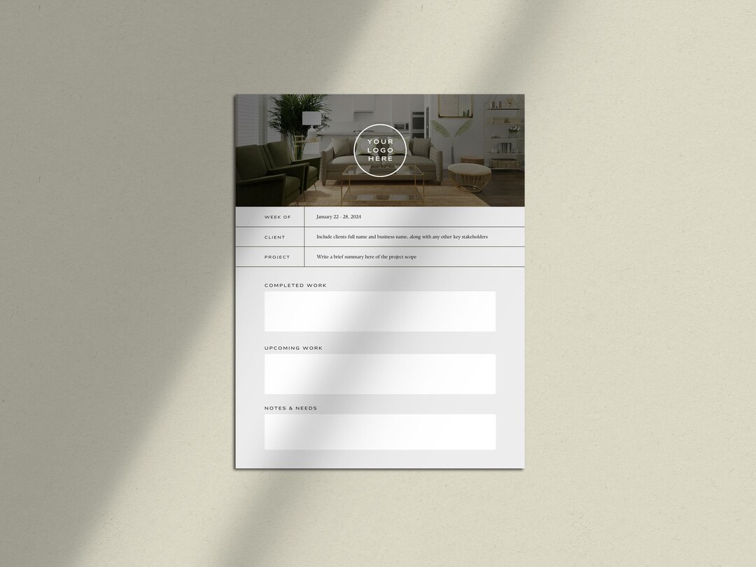 Weekly Client Check in Small Business Template, Interior Designer ...