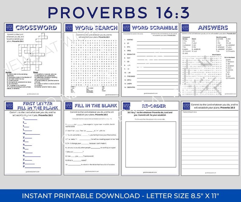 Proverbs 16:3 Bible Verse Game & Puzzle Bundle (digital Download) - Etsy