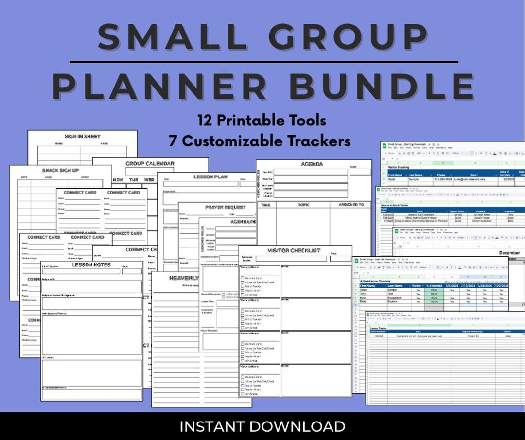 Small Group Planner Bundle: Church, School, Event Organizer (PDF & .xls ...