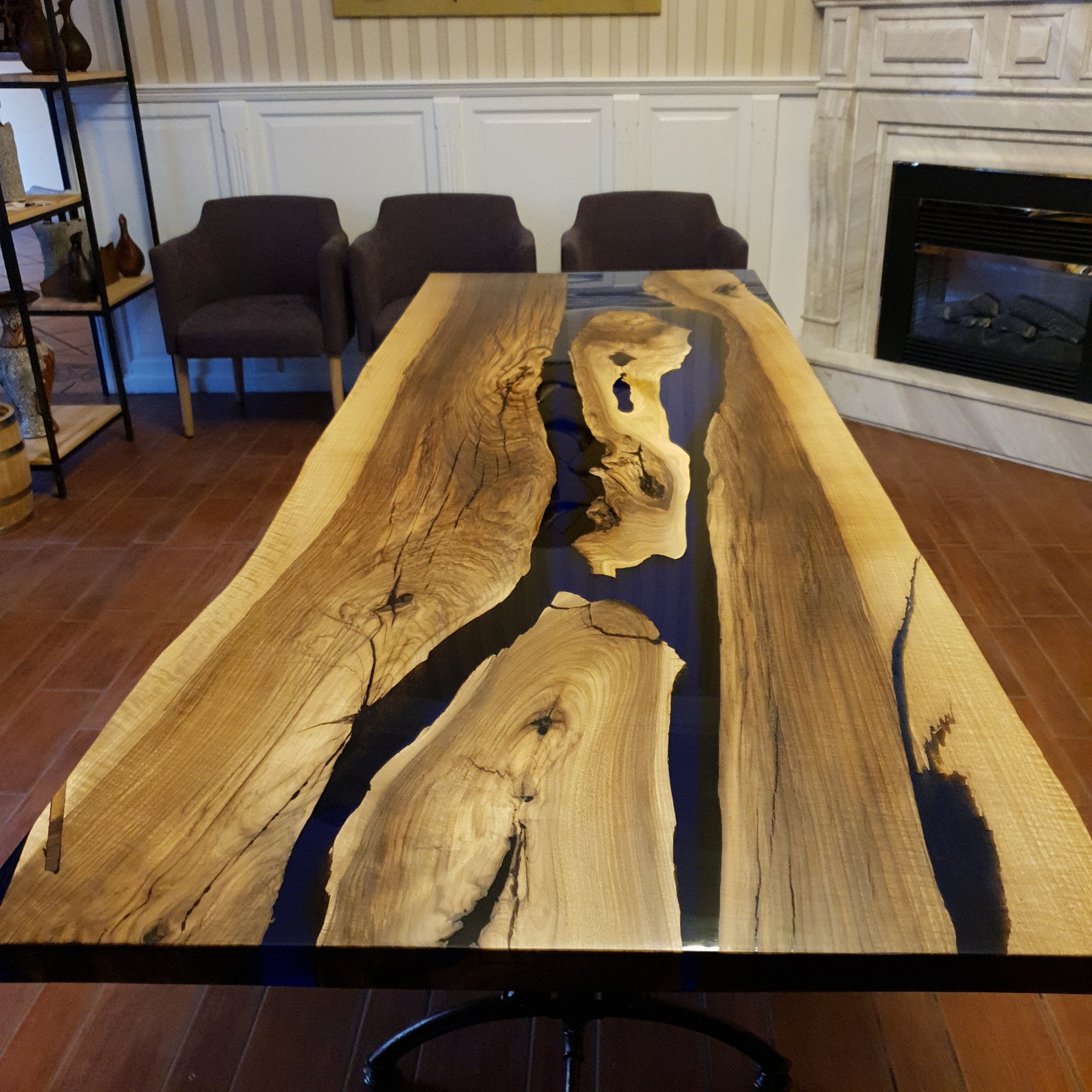 Premium Conference Room Table, Black Epoxy River Table, Large Resin ...