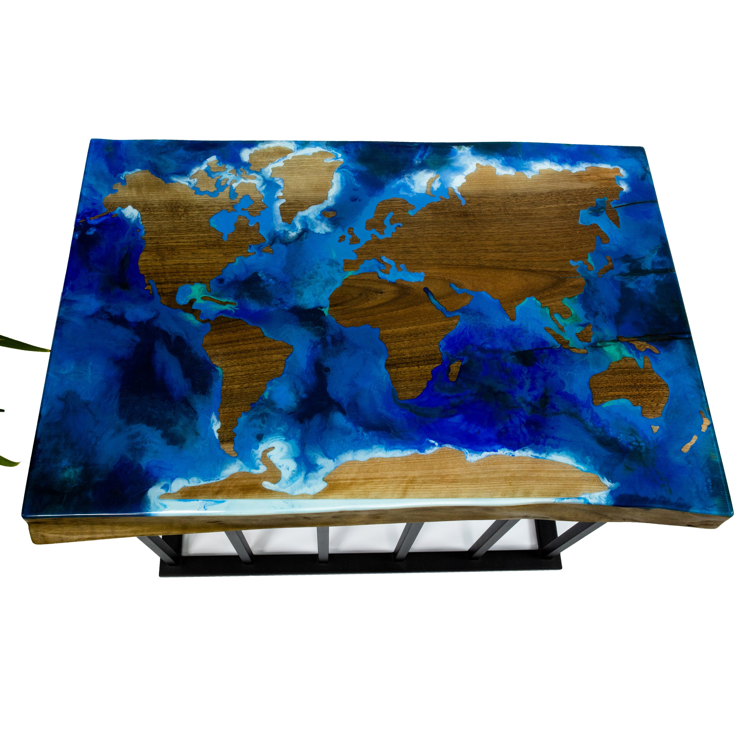Handcrafted Walnut Epoxy Resin World Map Coffee Table, Unique River ...