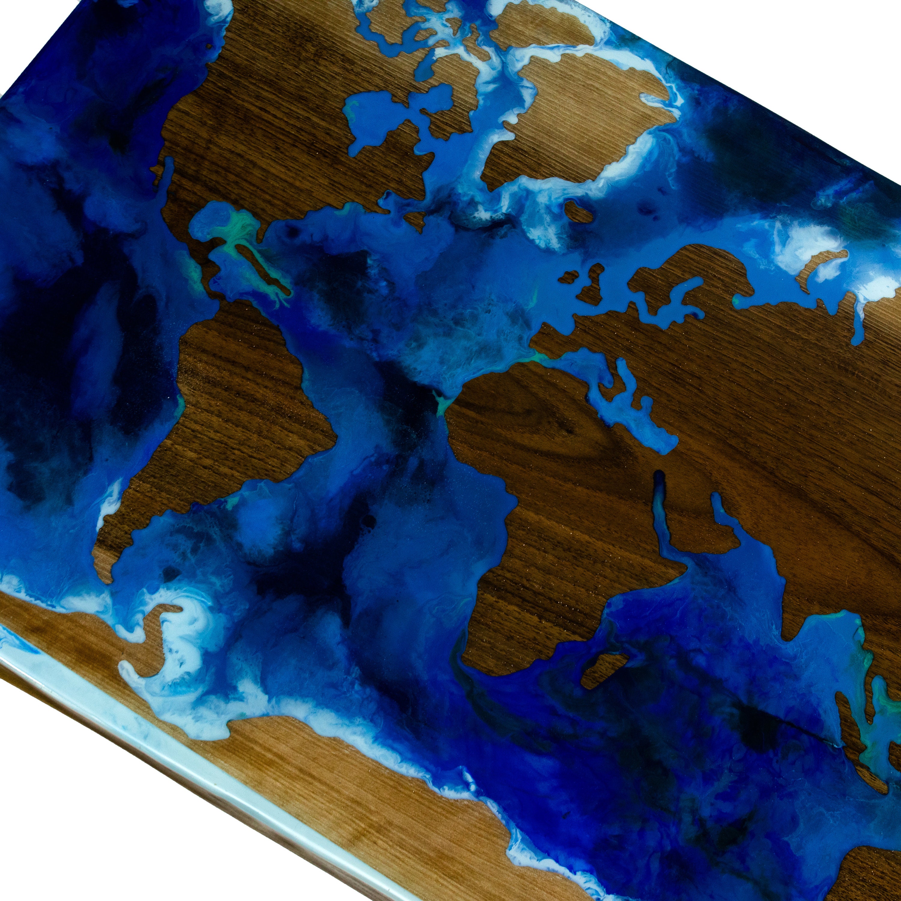 Handcrafted Walnut Epoxy Resin World Map Coffee Table, Unique River ...