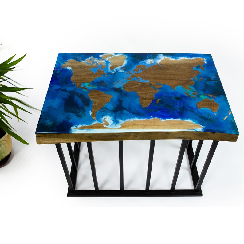 Handcrafted Walnut Epoxy Resin World Map Coffee Table, Unique River ...