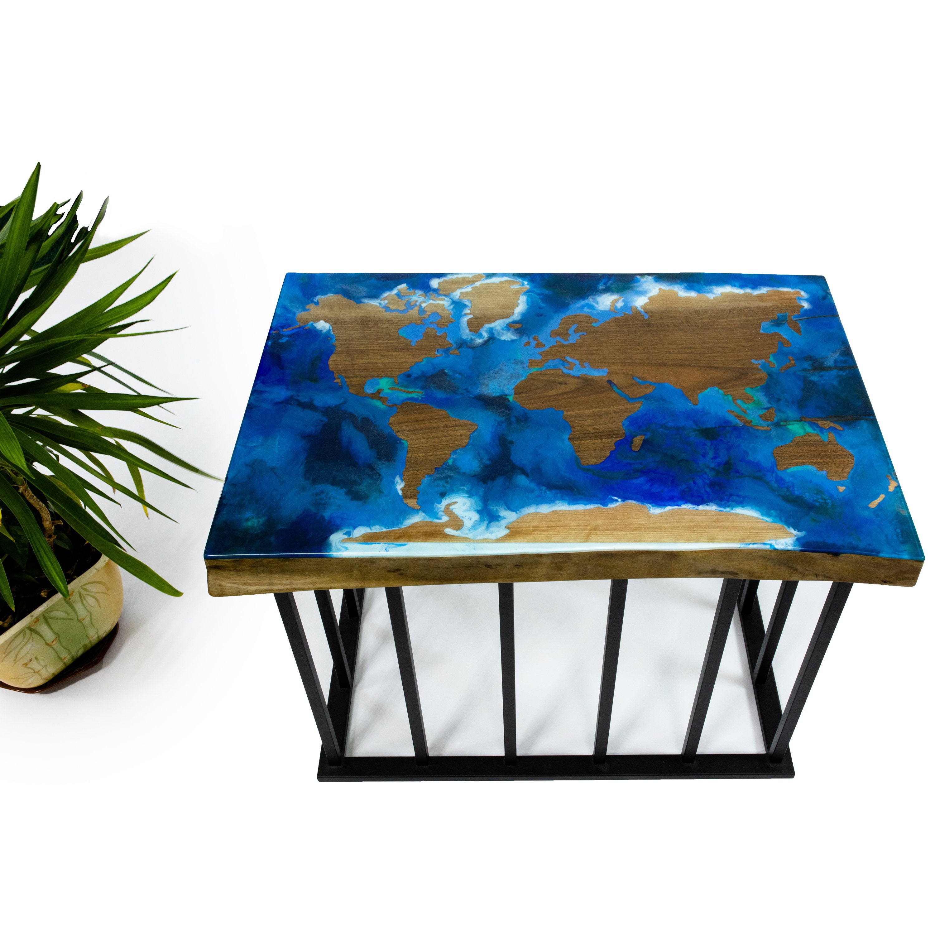 Handcrafted Walnut Epoxy Resin World Map Coffee Table, Unique River ...