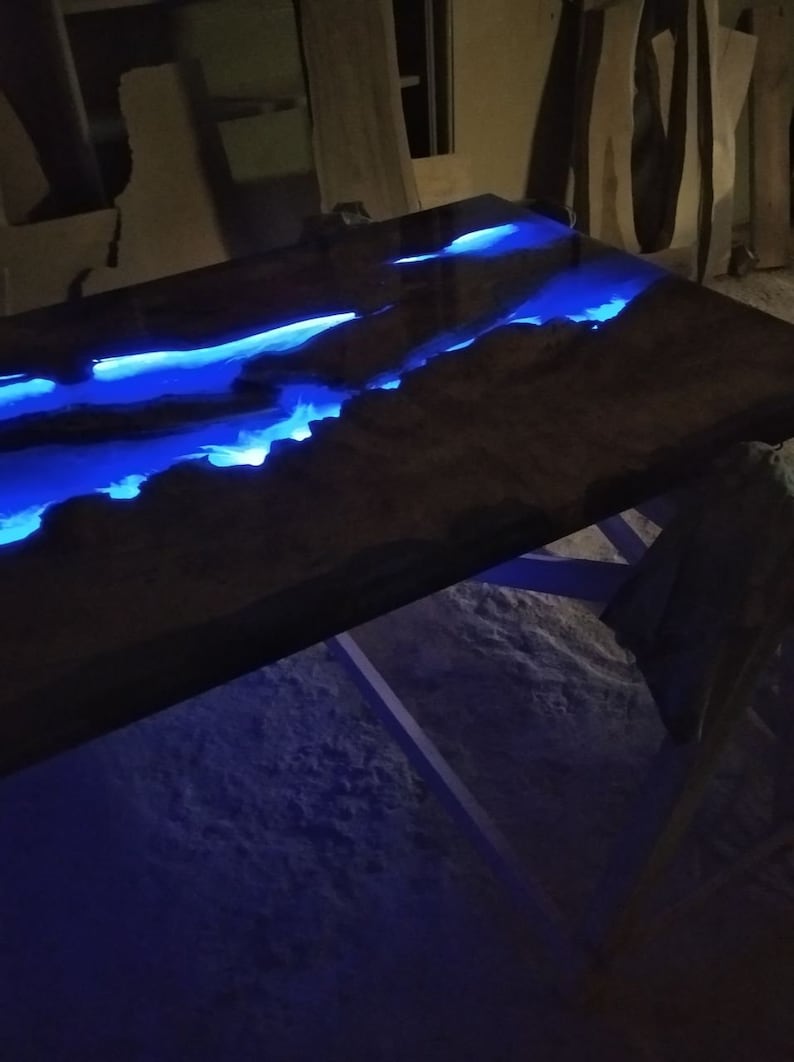 Fluorescent Burl Poplar Dining Table, Glowing Ocean Wave Table ...