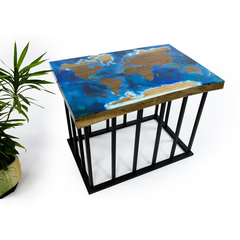 Handcrafted Walnut Epoxy Resin World Map Coffee Table, Unique River ...