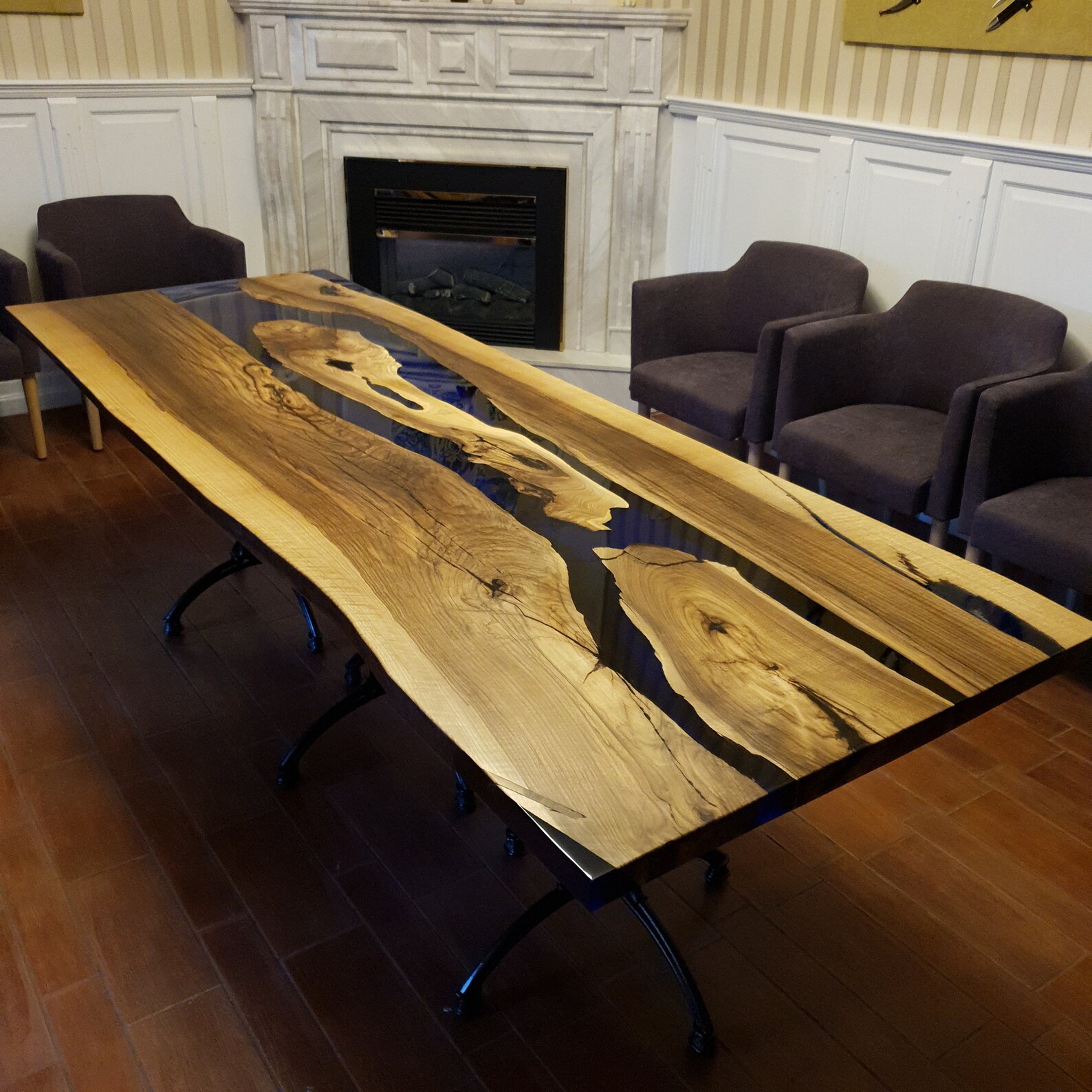Premium Conference Room Table, Black Epoxy River Table, Large Resin ...